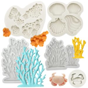 5 pcs marine theme fondant silicone mold seaweed coral shell crab shape diy handmade baking tools, for theme cake cookie chocolate candy decoration fondant polymer clay