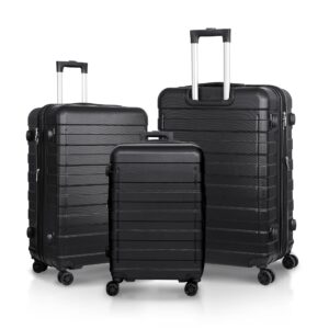 super deal black luggage set 3 piece hardside expandable luggage with spinner wheels hardshell lightweight durable suitcases travel carry ons, 21/26/30 inch