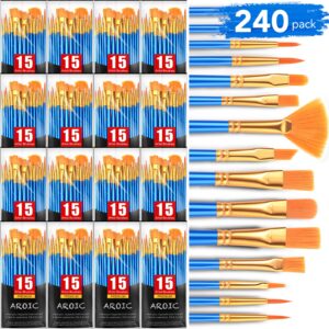 aroic acrylic paint brush set, 240 pcs/ 16 packnylon hair paint brushes for all purpose oil watercolor face body rock painting artist, small paint brush kits for kids adult drawing