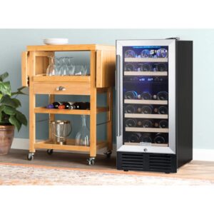 15 inch wine cooler refrigerators, 28 bottle fast cooling low noise and no fog wine fridge with professional compressor stainless steel, digital temperature control screen built-in or freestanding