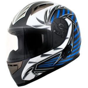 milwaukee helmets h512 titanium and blue chit-chat black full face motorcycle helmet w/intercom - built-in speaker and microphone for men/women - medium