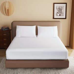 100% egyptian cotton fitted sheet full size white, 600 thread count, 8-16" deep pocket sheet, soft & elastic sateen weave bottom sheet for hotel & home (white, 1 pack fitted sheet only, full)