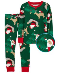 carter's boys' 2 pc christmas cotton pajamas (5t, christmas santa claus/green)