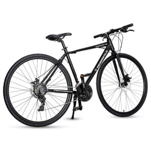 5seconds hybrid bicycle paramount 100 | mountain bike for men, women | 21-speed, lightweight aluminum alloy frame, adult bike with trigger shifters and mechanical disc brakes (black)