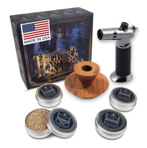 higher order cocktail smoker kit -usa handcrafted |smoker, turbo torch, woodchip blend| old fashioned chimney drink smoker for cocktails, whiskey smoker kit bourbon smoker kit smoke infuser (cherry)