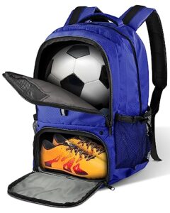 brotou premium soccer bag, basketball backpack with separate cleat and ball compartment, backpack for rugby & football & volleyball & handball (blue)