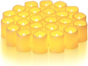 homemory 24pack flickering flameless votive candles, 200+hour electric fake candles, battery operated led tealight for wedding decor, outdoor, table, festival (warm white,battery included)