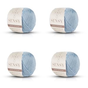 sensy 100% recycled cotton yarn for amigurumi knitting and crochet, macrame yarn, ideal for blanket, throws, pillow, baby dolls projects 4 skeins (baby blue)