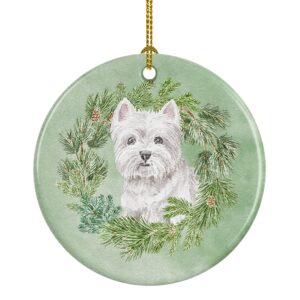 caroline's treasures west highland white terrier sitting pretty christmas wreath ceramic ornament christmas tree hanging decorations for home christmas holiday, party, gift, 3 in, multicolor