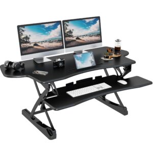 lubvlook standing desk converter, 47" height adjustable sit stand desk riser for dual monitors with keyboard tray, black, sd10l