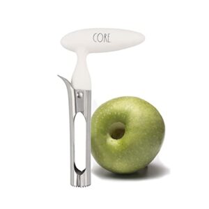 rae dunn stainless steel corer - easily removes cores and pits from apples, pears, peppers, pineapples, and more, white