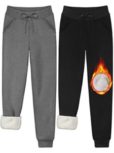 uratot 2 pack women's sherpa lined sweatpants with pockets winter warm jogger sweatpants athletic fleece lined pants black, dark grey