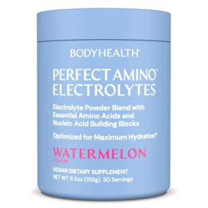 bodyhealth perfectamino electrolytes powder no sugar, keto sugar free fasting electrolytes drink mix, hydration powder with trace minerals - watermelon - 30 servings