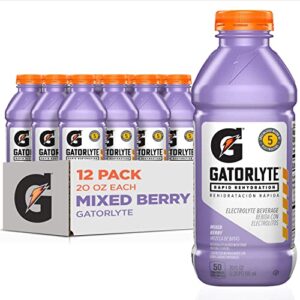 gatorlyte rapid rehydration electrolyte beverage, mixed berry, 20oz bottles (12 pack)