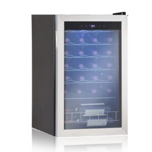 techomey wine cooler refrigerator, 34 bottle wine cooler for home freestanding with digital temperature control, clear glass door, soft led light, stainless steel, black