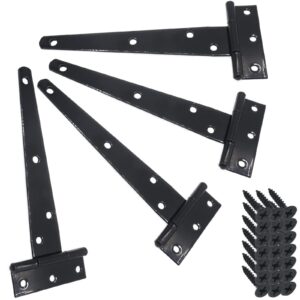 joyangy 4pcs 6inch black heavy duty t-strap gate door hinges, outdoor gate hinge, heavy duty gate hinges for wooden fences barn door shed door hardware