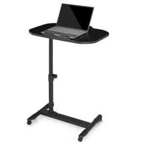 monibloom rolling mobile standing desk 360° rotatable panel adjustable height 59''-89'' portable overbed laptop sofa table cart with wheels for offices home medical, black