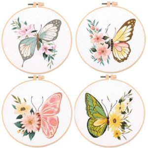 highkick embroidery kit for beginner,embroidery kit for adults, all in one,madame butterfly,4 pack