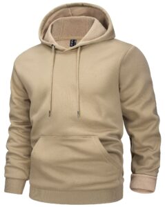 magcomsen mens hoodies pullover athletic workout hoodies fall warm midweight pullover casual sweatshirts plain hooded sweatshirts khaki xl