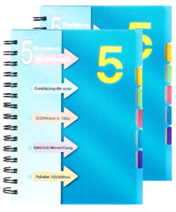 cagie 2 pack spiral notebooks with dividers 5 subject notebook with tabs 5x7 wide ruled hardcover a5 spiral bound journal for note taking work school supplies, 220 pages, blue