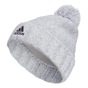 adidas men's recon ballie pom tall fit fold beanie discontinued, white-light grey heather twist/black/white f23, one size