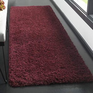 safavieh laguna shag collection runner rug - 2'3" x 12', maroon, solid design, non-shedding & easy care, 2-inch thick ideal for high traffic areas in living room, bedroom (sgl303r)