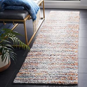 safavieh berber shag collection runner rug - 2'3" x 12', blue rust & ivory, stripe design, non-shedding & easy care, 1.25-inch thick ideal for high traffic areas in living room, bedroom (ber565a)