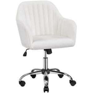 yaheetech boucle vanity chair desk chair comfy modern accent chair mid back ergonomic office chair height adjustable swivel computer chair for bedroom with arms ivory