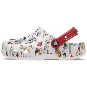 crocs unisex-child classic peanuts snoopy clogs, white/multi, 6 toddler