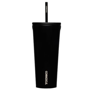 corkcicle cold cup insulated tumbler with lid and straw, matte black, 24 oz – reusable water bottle keeps beverages cold for 12hrs, hot 5hrs – cupholder friendly tumbler, lid for flexible sipping