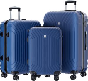 anyzip luggage sets expandable pc abs 3 piece set durable suitcase with spinner wheels tsa lock carry on 20 24 28 inch blue