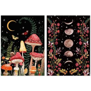 ofrke 2-piece diamond painting kits for adults and kids，5d diy full drill round art gems mushroom forest diamond art perfect for home wall deco diamond decor 12"x16"