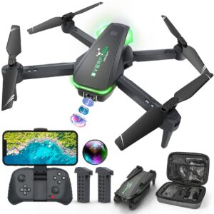 hiturbo drone with 1080p camera for adults & kids, foldable fpv remote control quadcopter voice control, gestures selfie, altitude hold, one key start, 3d flips, 2 batteries, green black