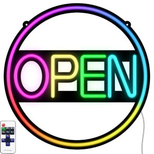 ggk neon open sign for business multicolors dynamic color changing open business sign dimmable smart control open signs for stores, shops, offices, restaurants, studios, retail window (multicolors)