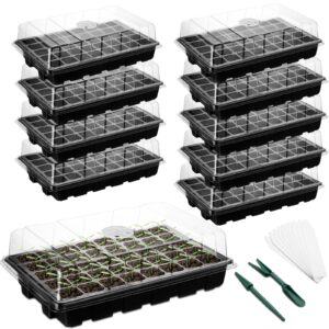 10 pcs seed starter tray 40 cells seed starter kit with humidity dome and base propagation tray plant germination greenhouse mini propagator station for seeds growing, total 400 cells(black,10 pcs)