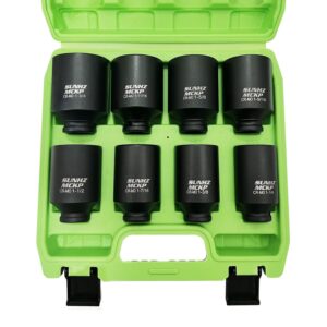 sunkpmckp 1/2" drive deep 6-point impact socket set, 8-piece standard sae spindle axle nut impact socket set, cr-mo, 1-1/4-inch to 1-3/4-inch size