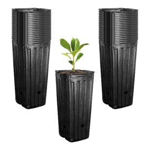 runnico 50pcs plastic deep plant nursery pots, 9.44”tall tree pots,black deep seedling container pots with drainage holes for indoor outdoor gardening (3.93" wx9.44 h)