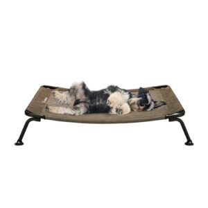 veehoo curved cooling elevated dog bed, black frame outdoor raised dog cot, chew proof pet bed with washable & breathable textilene mesh, non-slip feet for indoor & outdoor, medium, brown, cwc2303a