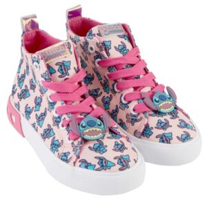 disney girls lilo & stitch sneakers - high top athletic shoes with lace-up design - comfortable footwear for everyday wear & casual outfits (light pink, 1)