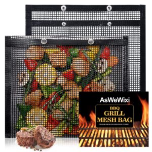 2 pcs bbq mesh grill bags for outdoor grill, non-stick barbecue bags reusable for charcoal gas electric grills smokers bbq veggie grill bags for cooking vegetables grilling bag pouches heat-resistant