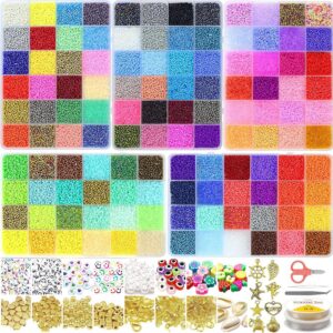 54000pcs glass seed beads for jewelry making kit, 120 colors 2mm small beads with letter evil eye beads jump rings & charms pendants for bracelets making, diy, art and craft