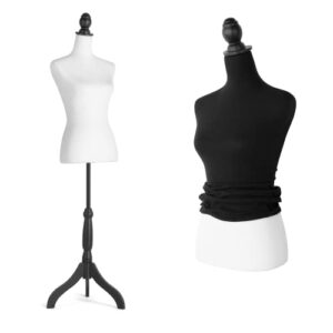 encomle dress form female mannequin, height adjustable white mannequin body with removable black torso cover for sewing, display, 2-in-1