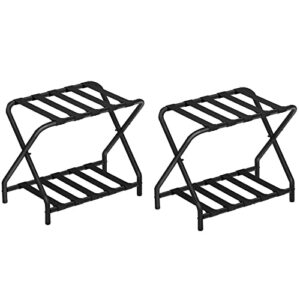 hoobro luggage racks set of 2, folding suitcase stand for guest room, metal luggage holder with storage shelf, bedroom, hotel, black bk03xlp201g2