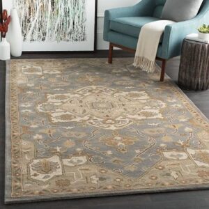 mark&day wool rugs, 8x10 roblin traditional medium gray area rug, brown blue beige carpet for living room, bedroom or kitchen (7'6" x 9'6")