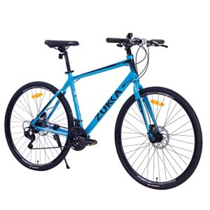 meghna hybrid bike 3 x 7 speed driven flat bar 700c dual disc brake 21 speed road bike for unisex adult women men senior junior (blue)