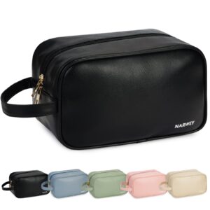 narwey vegan leather travel toiletry bag for women traveling dopp kit men toiletries bag cosmetic makeup bag medicine bag for traveling (p-black)