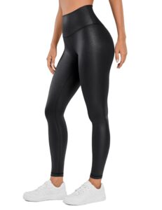 crz yoga butterluxe matte faux leather leggings for women 28" - high waisted stretch ankle leather pants pleather tights faux leather black medium