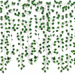 tighall 12pcs 79 feet artificial vines plants faux greenery decor fake hanging plant garland for bedroom wall indoor outdoor decoration