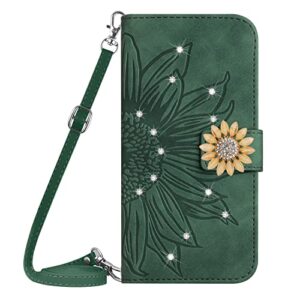 onv wallet case compatible with samsung galaxy s9 plus - 1.5m strap glitter shinny sunflower flip leather case card slot shockproof kickstand magnetic cover for samsung galaxy s9 plus [ht] -green-t