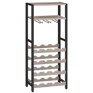 hoobro freestanding wine rack, 16-bottle wine storage rack with tabletop and glass holder, 6-tier bar rack, for kitchen, bar, dining room, greige and black bg04jj01